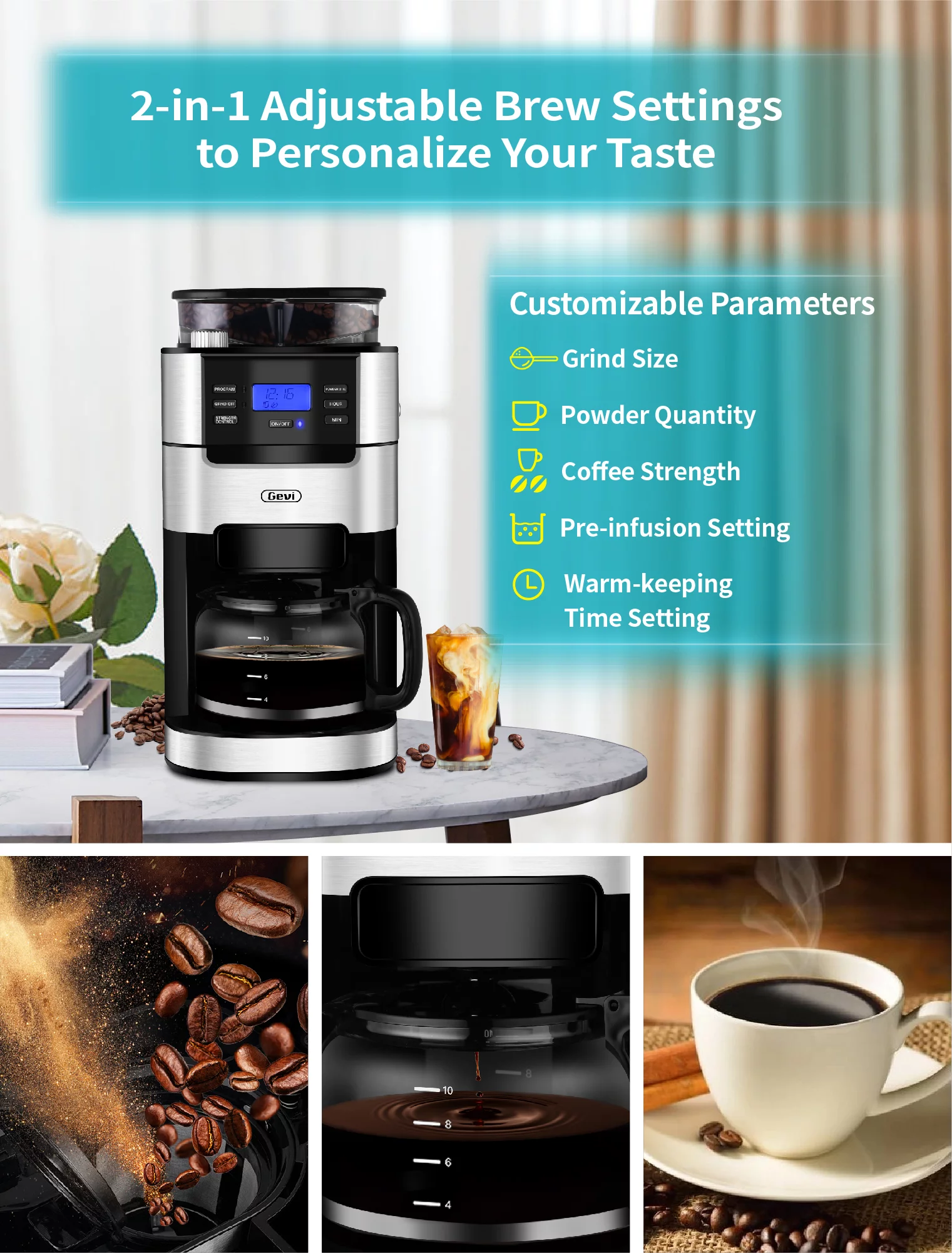 10-Cup Programmable Grind and Brew Coffee Maker, Drip Coffee Make ...